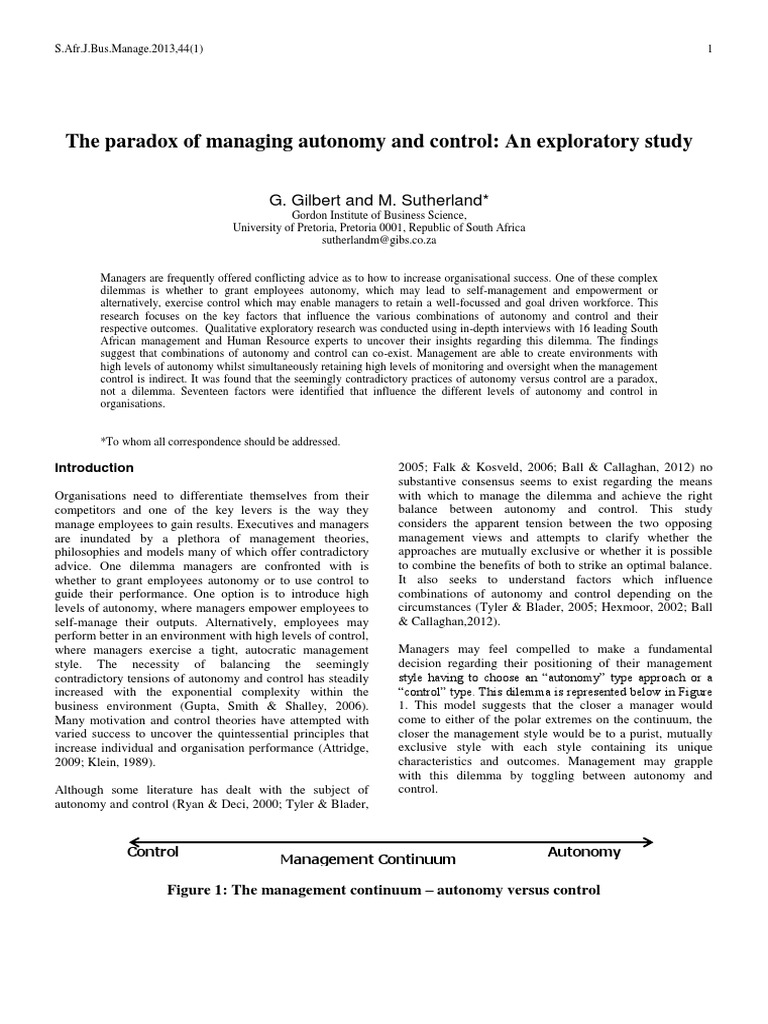 The Paradox of Managing Autonomy and Control An Exploratory Study | PDF ...