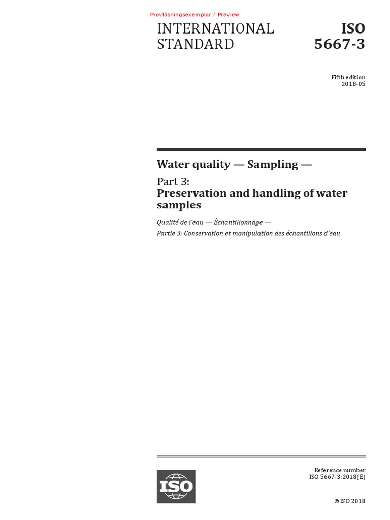ISO - 5667 - 3 - 2018 - Preservation and Handling of Water Samples PDF ...