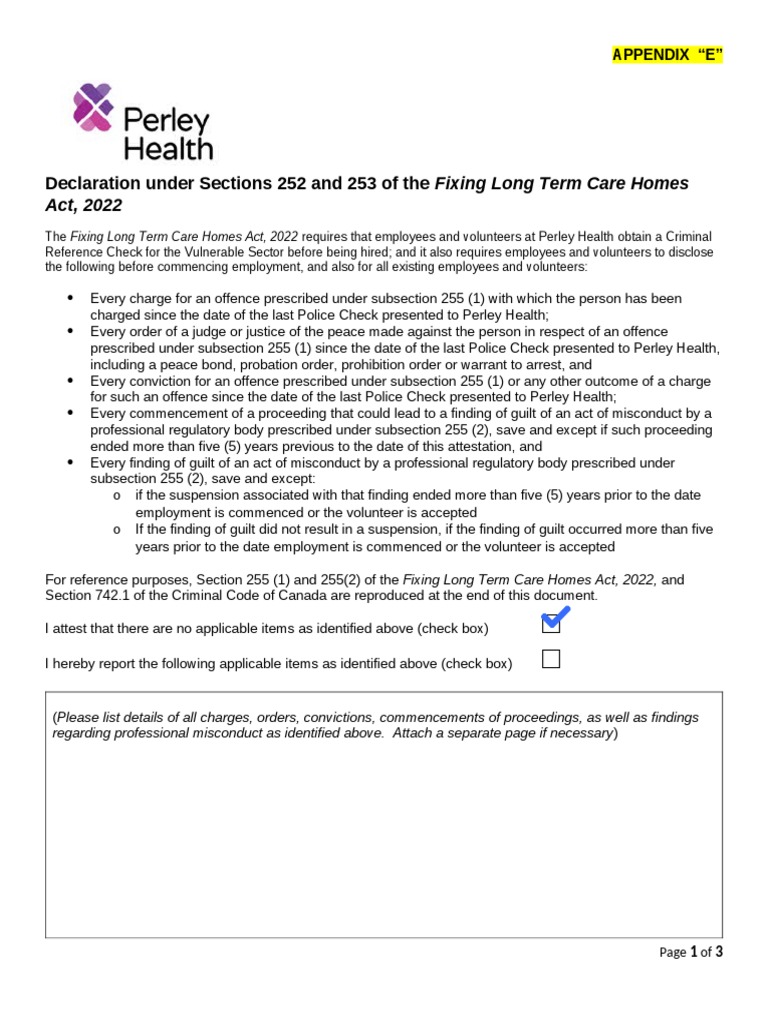 Long-Term Care Criminal Check Declaration | PDF | Kidnapping | Crimes