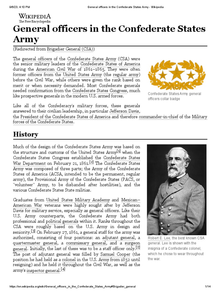 General Officers in The Confederate States Army | PDF | General ...