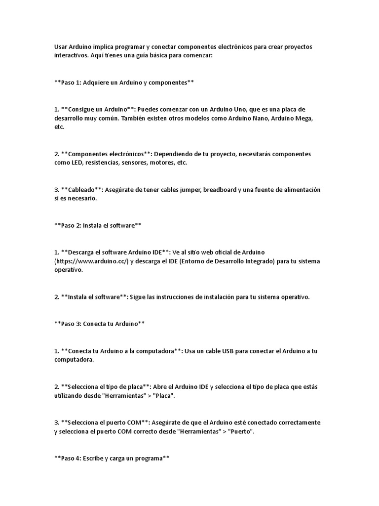 Usar Arduino Implica Programar Y Conectar Componentes Electrónicos Para Pdf Arduino