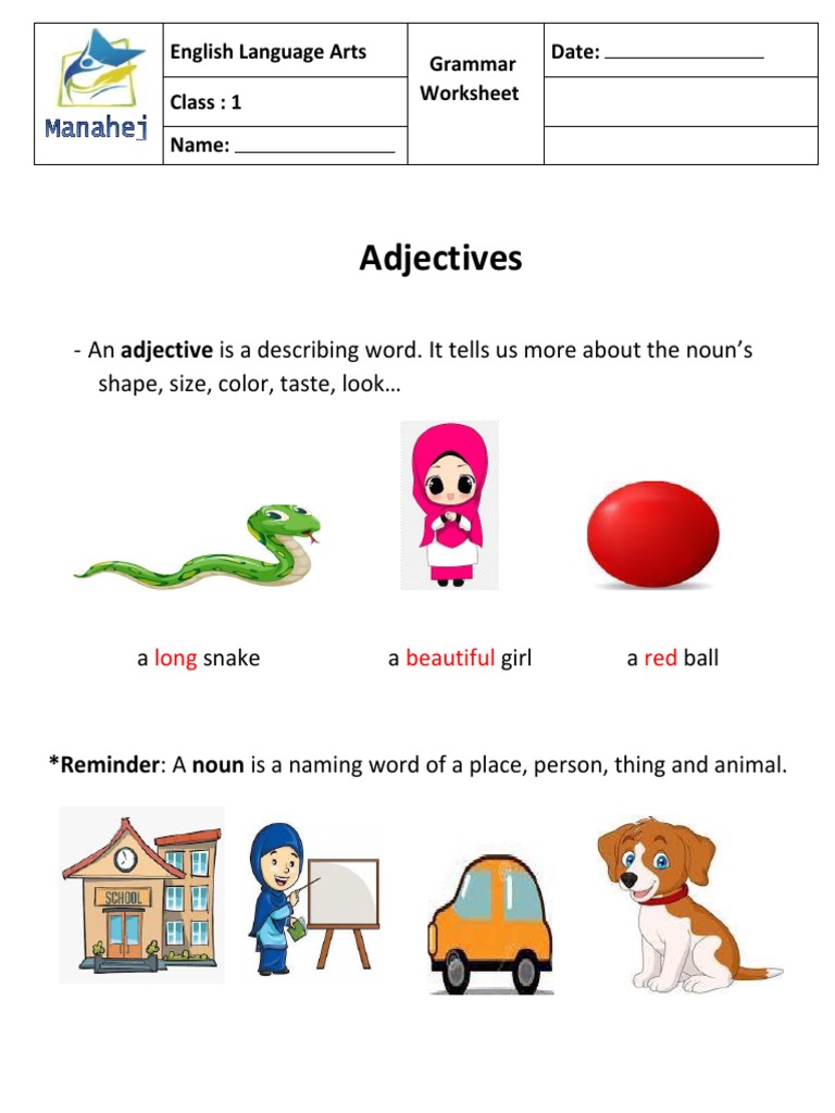 Answers Adjectives Worksheet gr1 | PDF