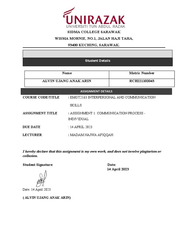 Assignment 1 Communication Process (INDIVIDUAL) Original | PDF ...