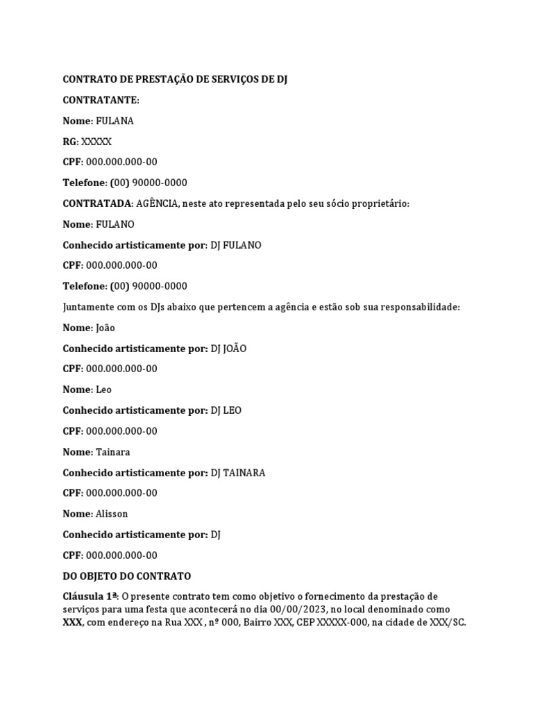 Modelo Contrato de Prestacao de Servicos de DJ | PDF