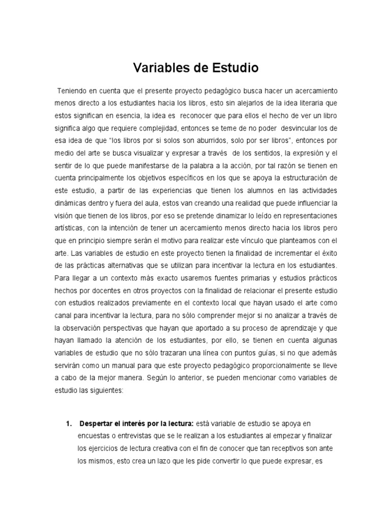 Variables de Estudio | PDF | Comprensión lectora | Enseñando