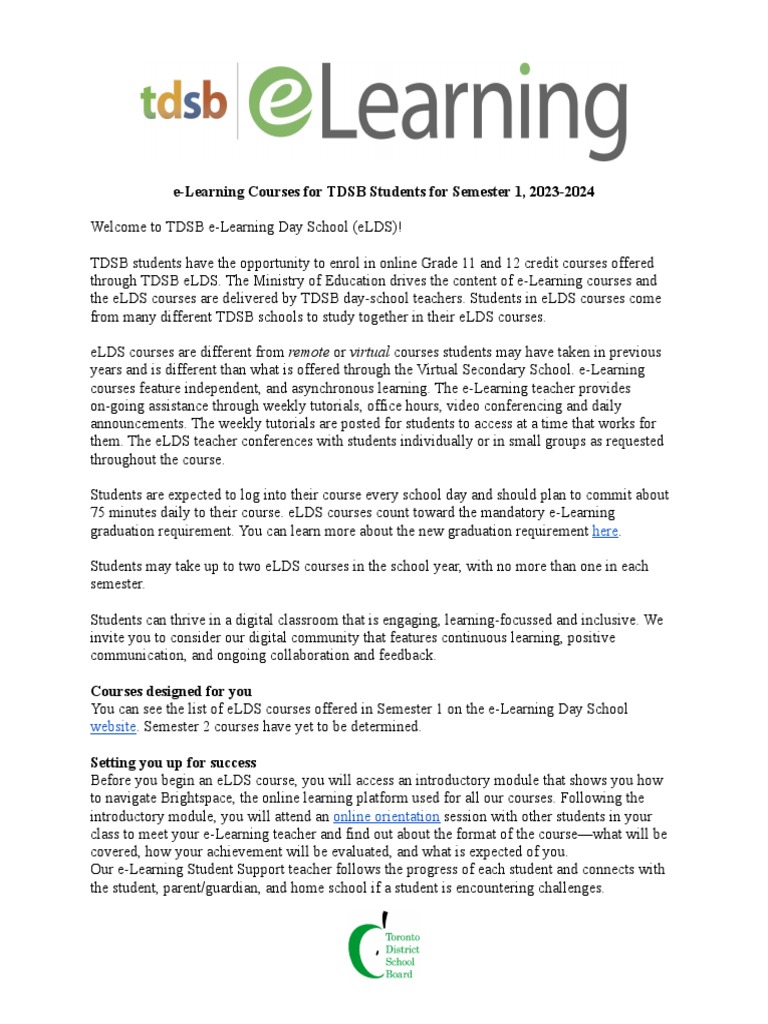 TDSB e-Learning Courses 2023-24 | PDF | Educational Technology | Behavior Modification