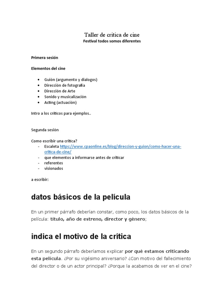 Taller de Critica de Cine | PDF | Director de cine