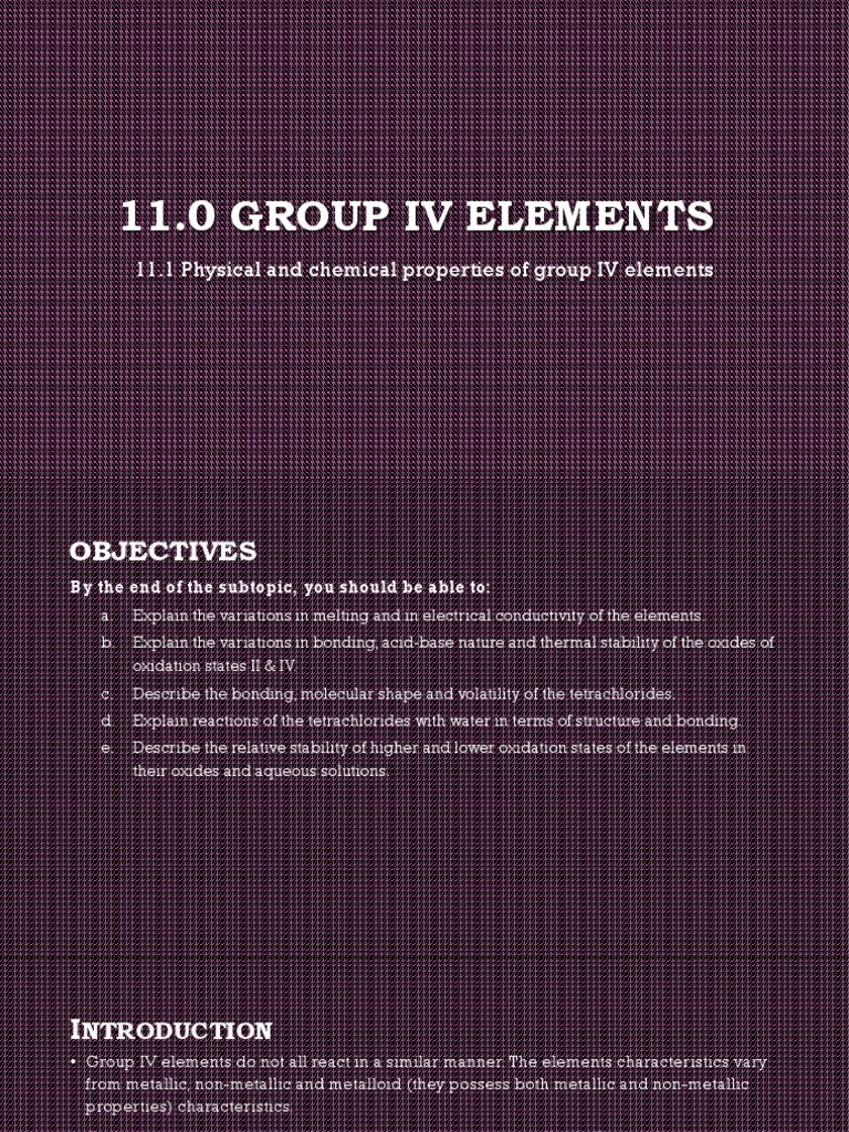 Properties of Group IV Elements | PDF | Silicon | Chemical Bond