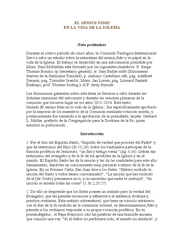 Sensus Fidei en la Iglesia Católica | PDF | Iglesia Católica | Fe