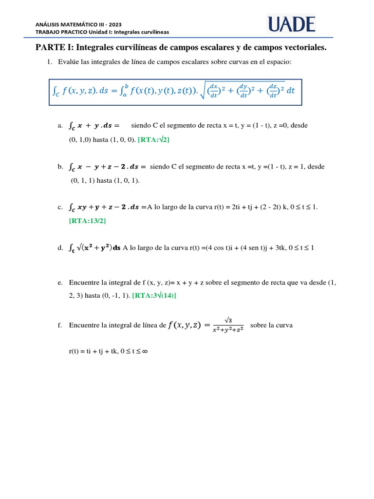 Integrales Curvilíneas: Ejercicios y Soluciones | PDF
