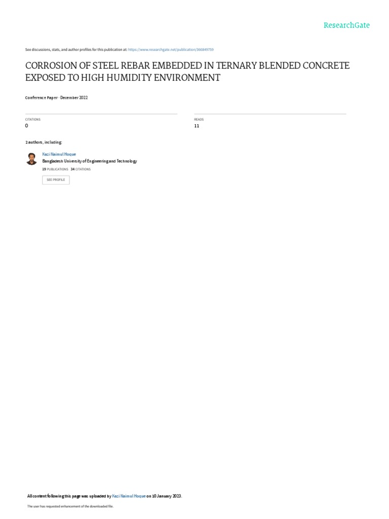 Corrosion of Steel Rebar Embedded in Ternary Blended Concrete Exposed ...