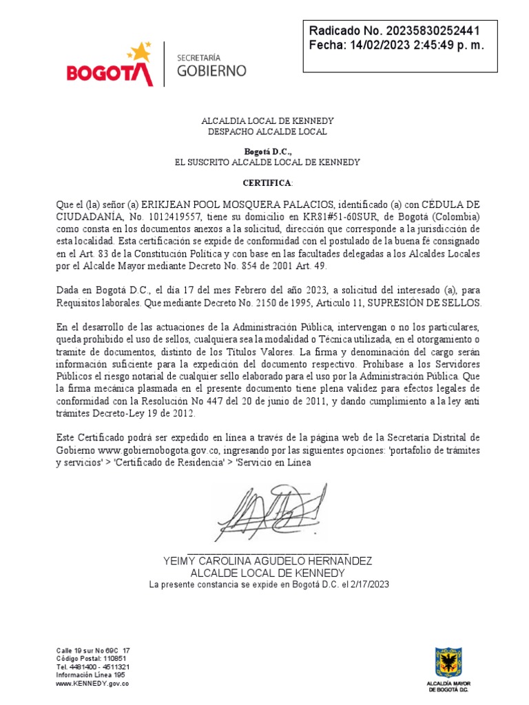 Cert Res | PDF | Bogotá | Justicia
