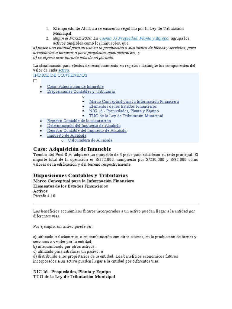 Impuesto de Alcabala y Contabilidad Inmuebles | PDF | Contabilidad ...