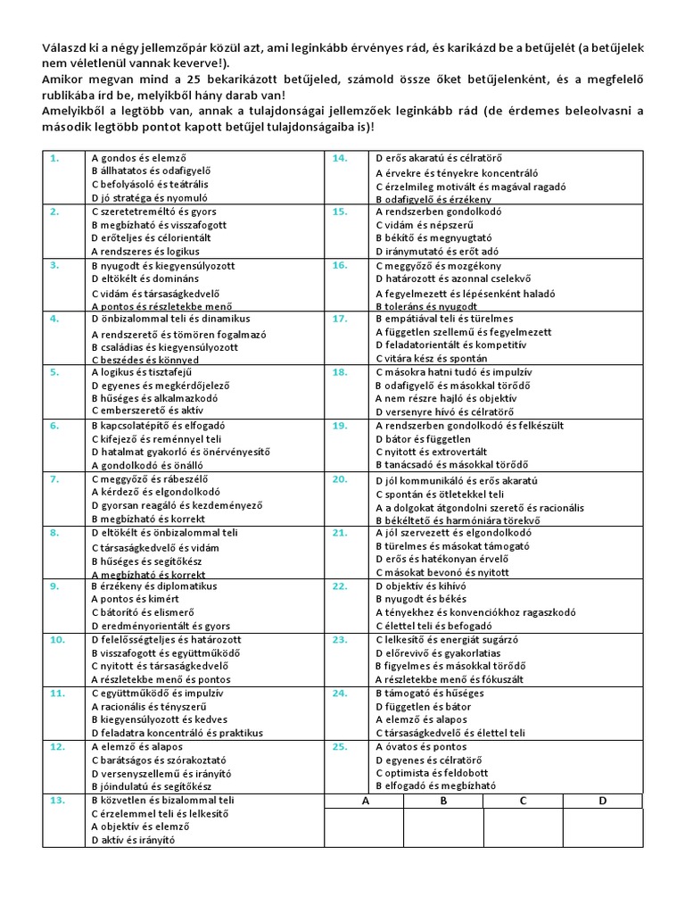 Egyszerű DISC teszt kitöltő | PDF
