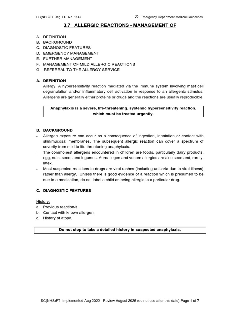 Anaphylaxis Management Guidelines | PDF | Allergy | Allergen