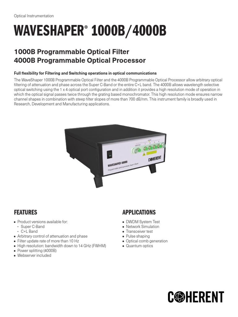 Waveshaper 1000b 4000b Ds | PDF | Bandwidth (Signal Processing) | Electronics