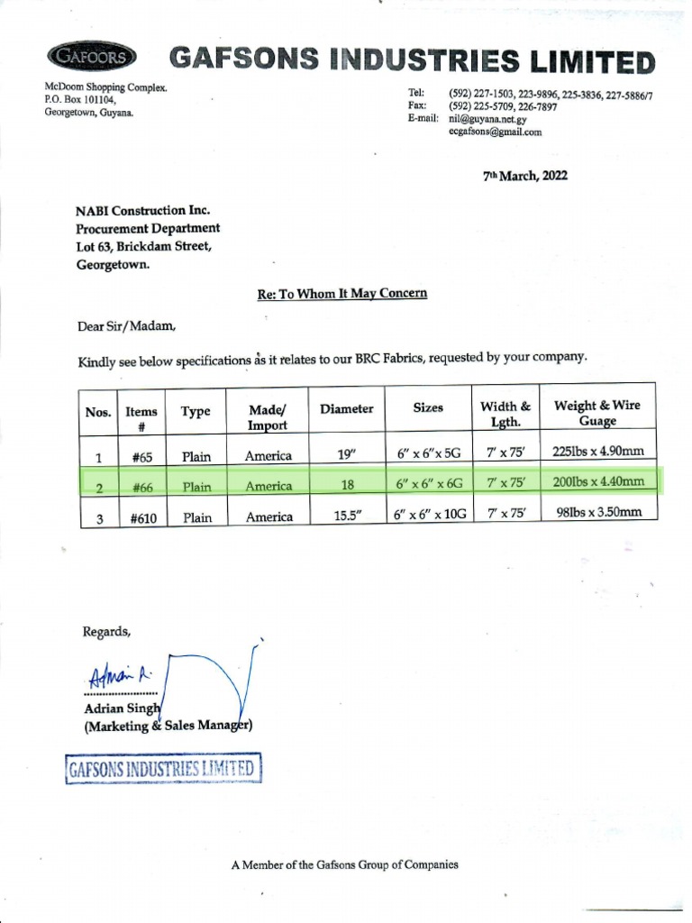 BRC Product Data Sheet (6 Gauge) | PDF