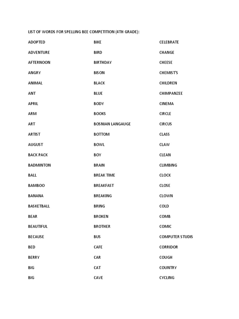 Spelling Bee - Word List | PDF