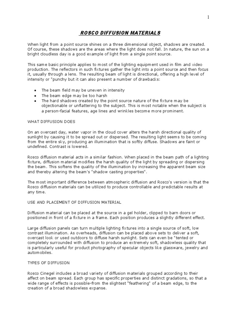 Rosco Diffusion Materials | PDF | Shadow | Lighting