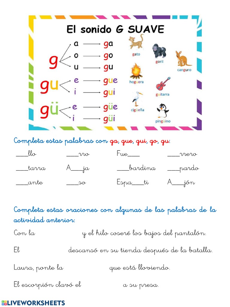 Ejercicios de Ortografía: Uso de Ga, Gue, Gui, Go, Gu y Diéresis | PDF
