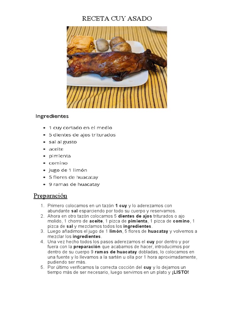 Receta de Cuy Asado al Horno | PDF