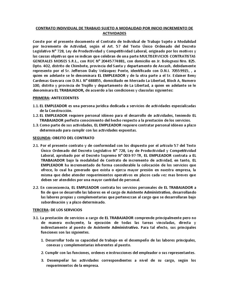 Contrato Laboral por Incremento de Actividad | PDF | Derecho laboral | Business