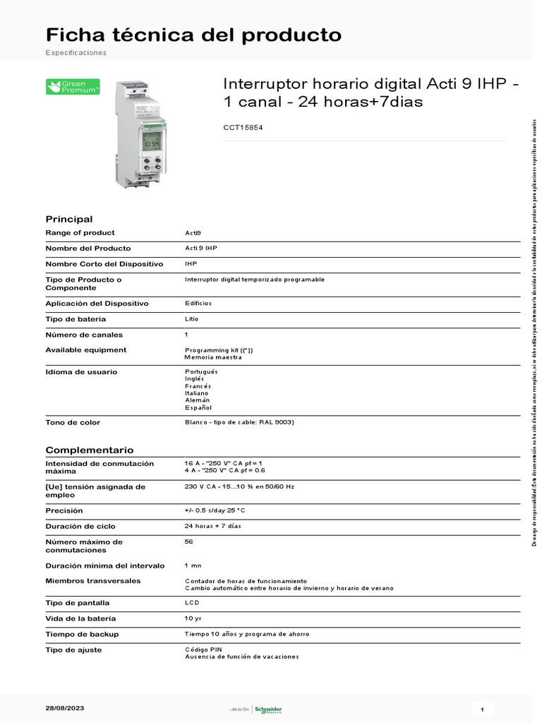 Ficha Tecnica Acti9 IH - CCT15854 | Descargar gratis PDF | Ingenieria ...