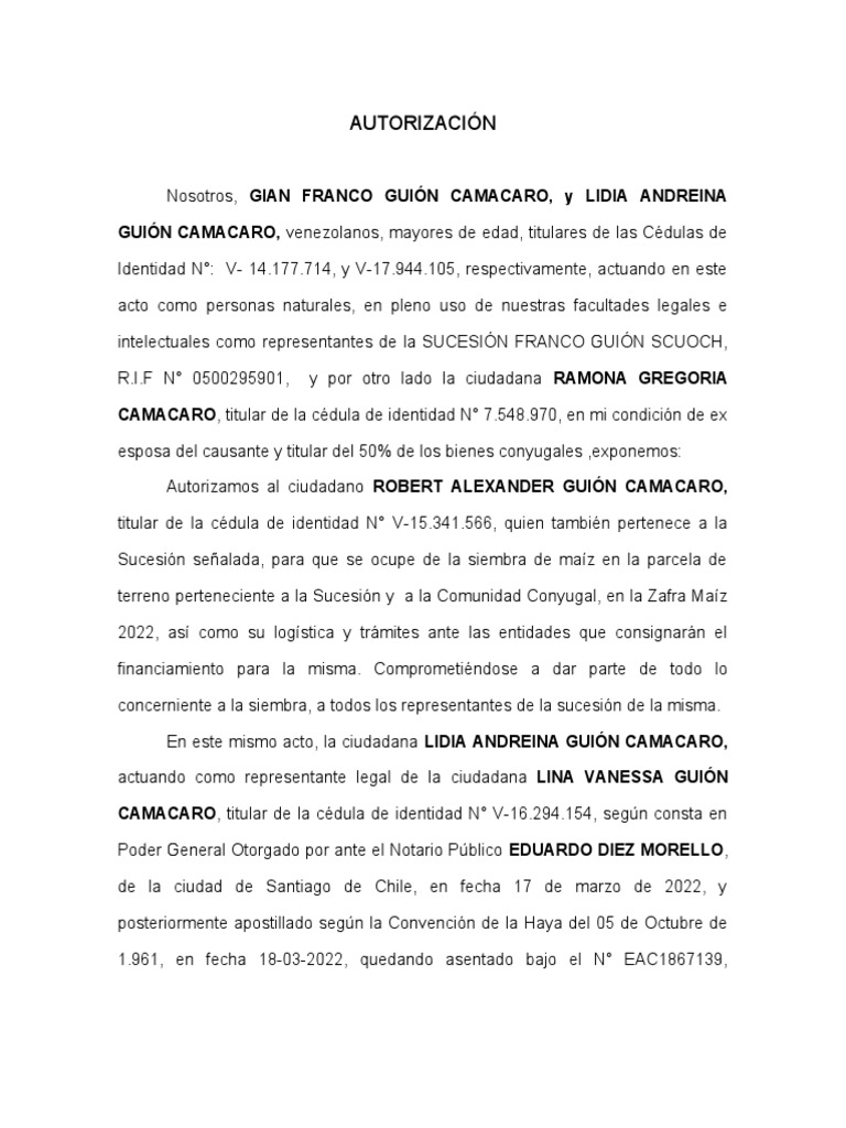 Autorización Siembra Guion Camacaro | PDF | Política