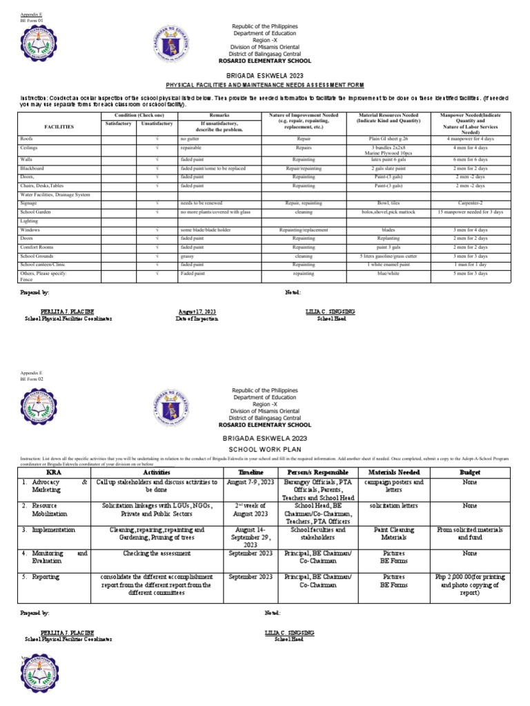 Brigada Eskwela Form 1 To 3 | PDF