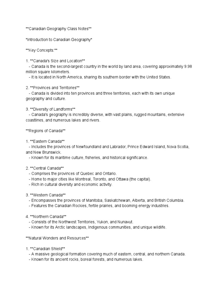 Geography of Canada Notes | PDF | Provinces And Territories Of Canada ...
