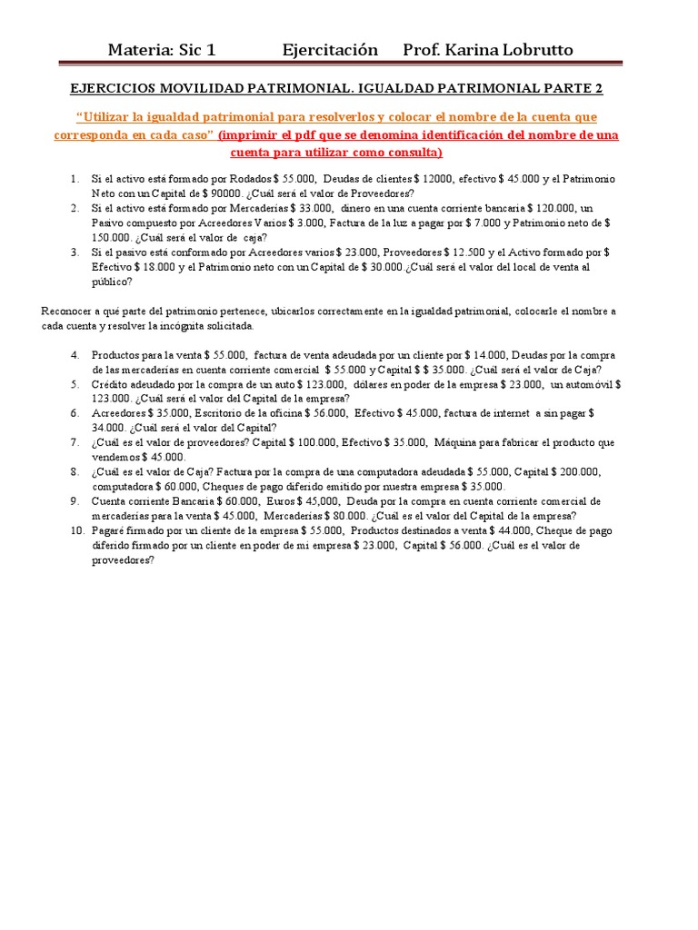Ejercicios Movilidad Patrimonial Parte 2 Igualdad Patrimonial | PDF ...