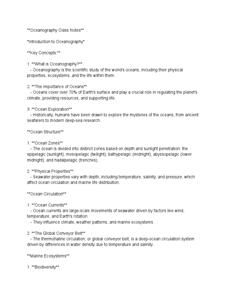 Oceanography Class Notes | PDF | Oceans | Oceanography