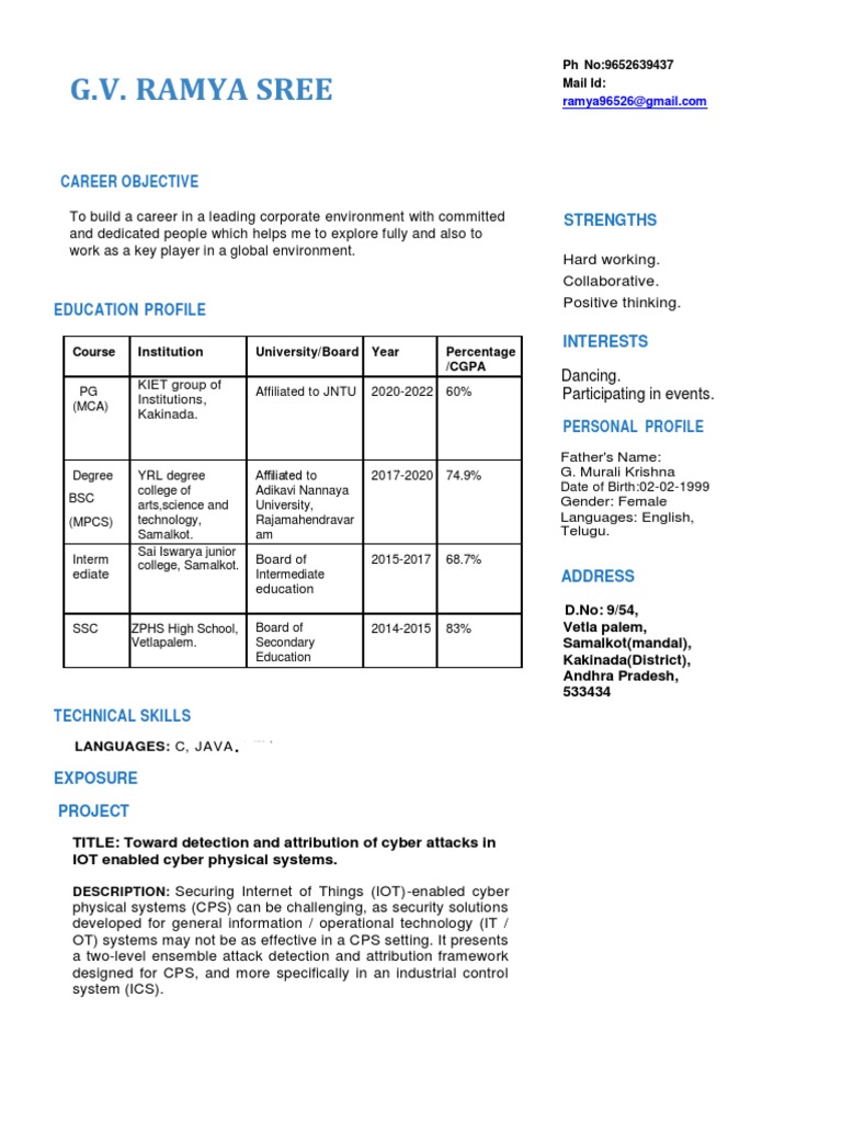 Ramya Resume Copy-1 | Download Free PDF | Internet Of Things | Computer Science