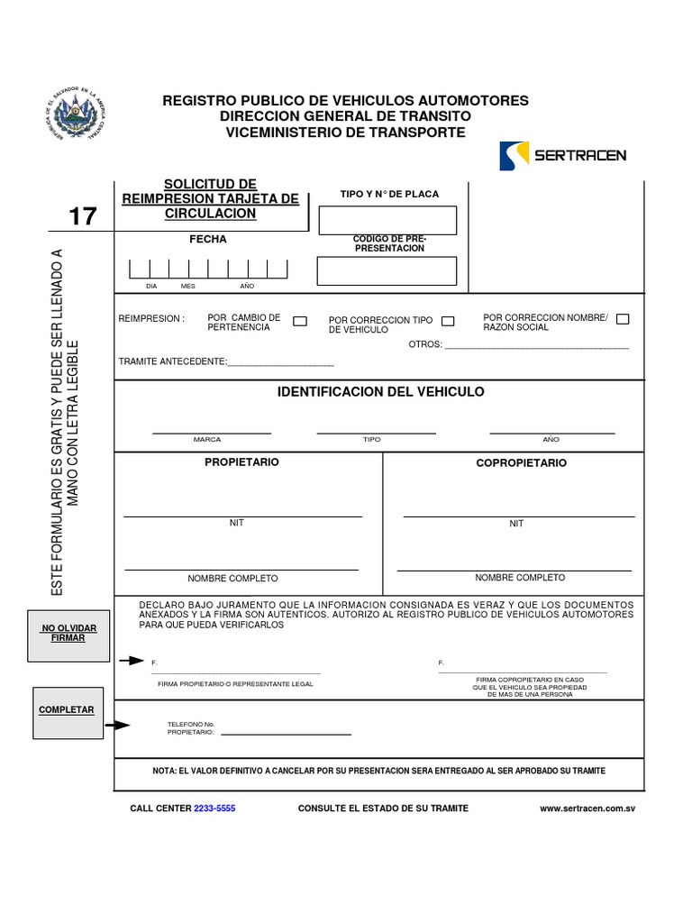 Registro Publico de Vehiculos Automotores Direccion General de Transito ...