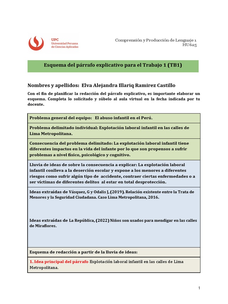 Ficha Esquema Del TB1 - Ramirez Castillo Elva | PDF