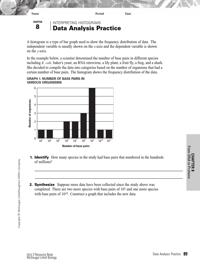 Data Practice Worksheet | PDF | Base Pair | Histogram