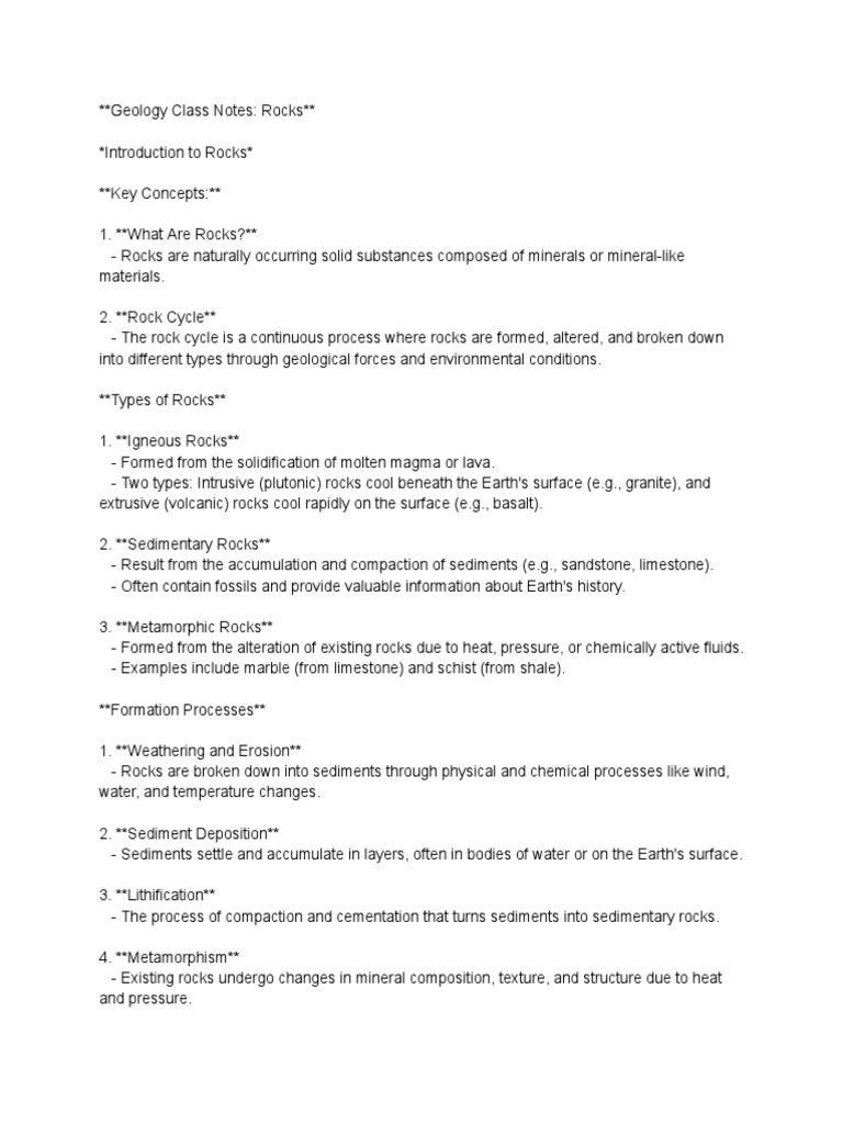 Geology Class Notes - Rocks | PDF | Rock (Geology) | Sedimentary Rock