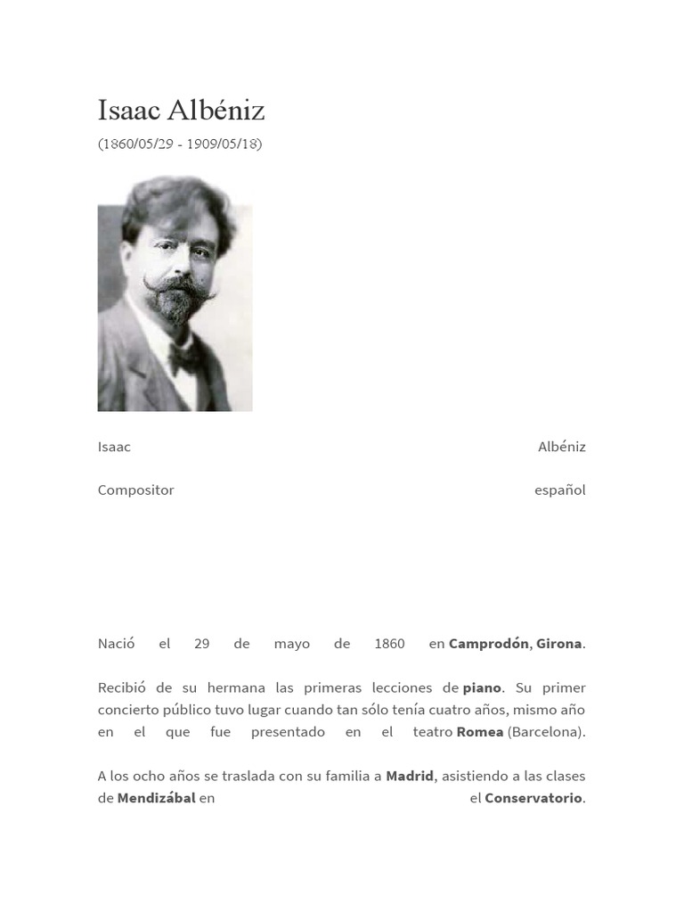 Isaac Albéniz biografia | PDF | Música clásica | Las artes escénicas