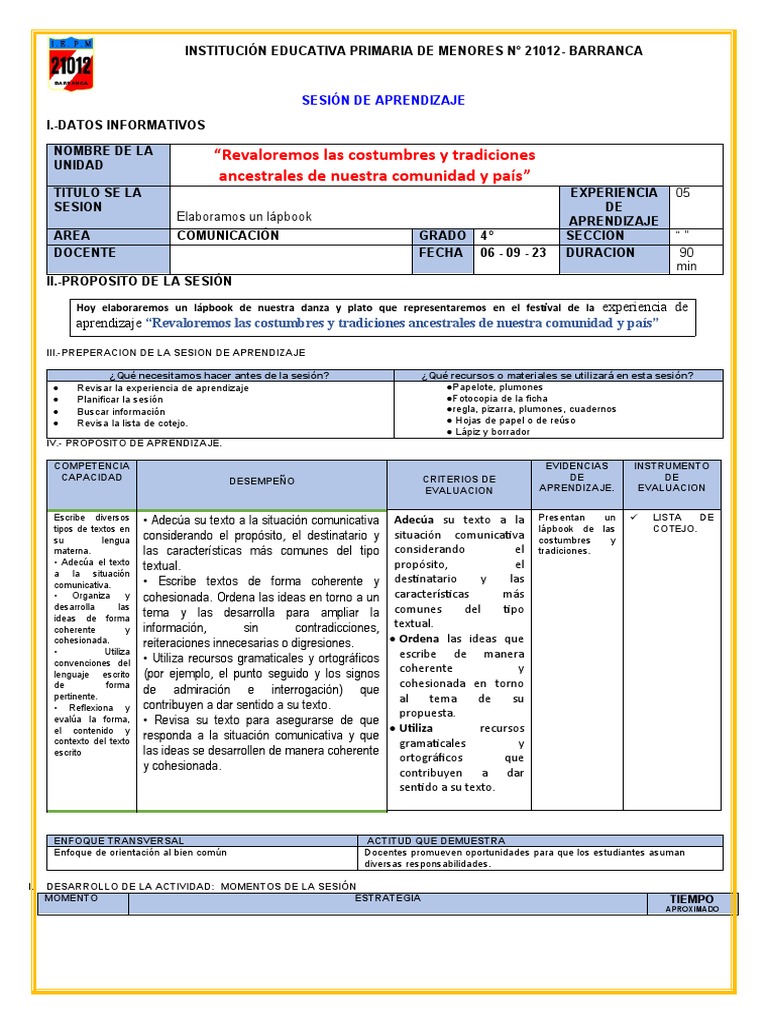Sesion Elaboramos Un Lapbook | PDF | Evaluación | Aprendizaje