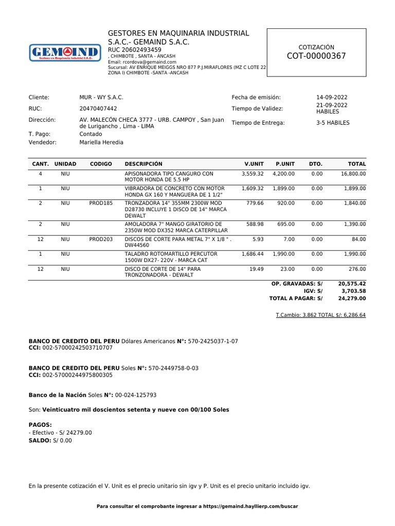 Cotizacion de Materiales Construccion | PDF | Perú