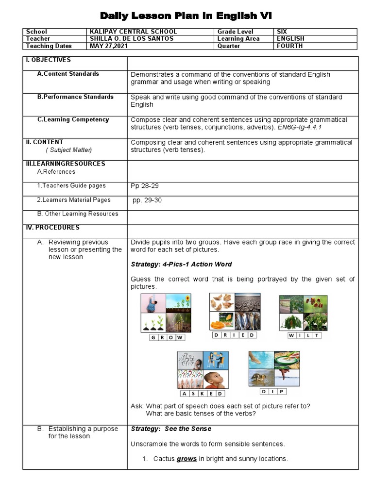 English 6 DLP | PDF | English Language | Verb