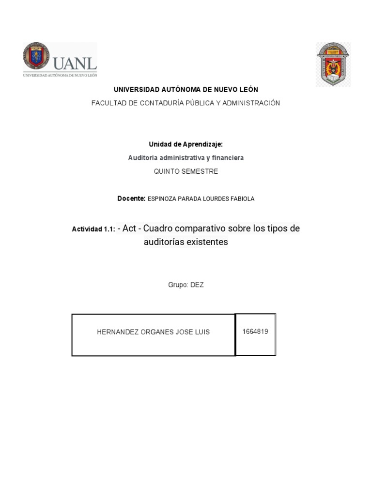 CUADRO COMPARATIVO. TIPOS DE AUDITORIAS | PDF