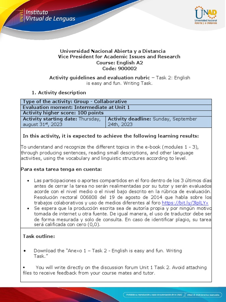 Activity Guide and - Unit 1 - Task 2 - English Is Easy and Fun ...