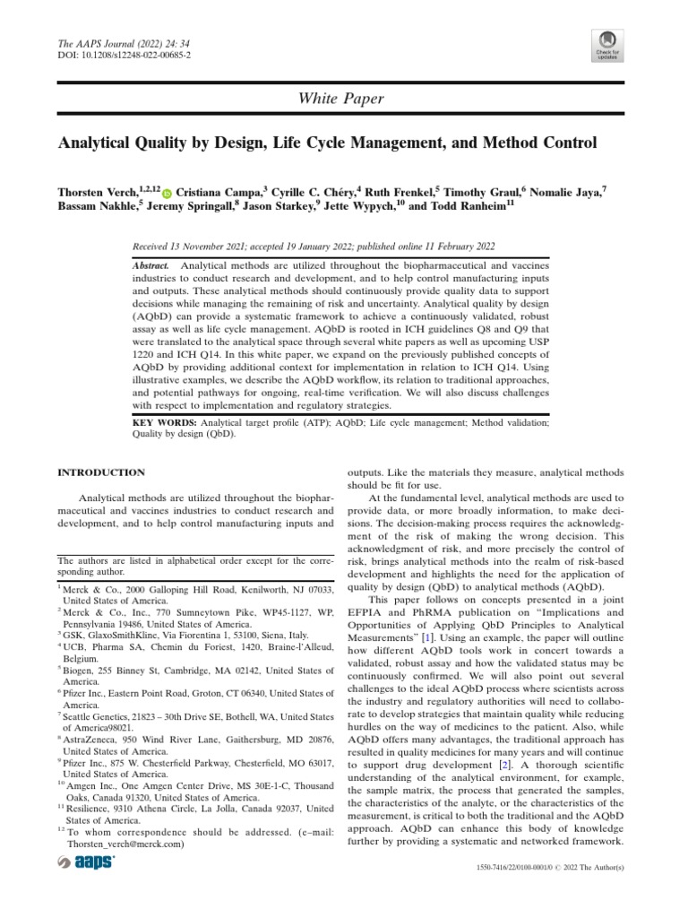 Analytical Quality by Design, Life Cycle Management, and Method Control ... Analytical Quality by Design, Life Cycle Management, and Method Control ...