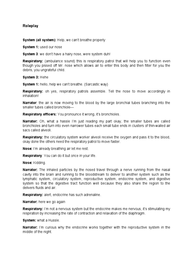 Respiratory System Roleplay Script | PDF | Respiratory System | Human Nose