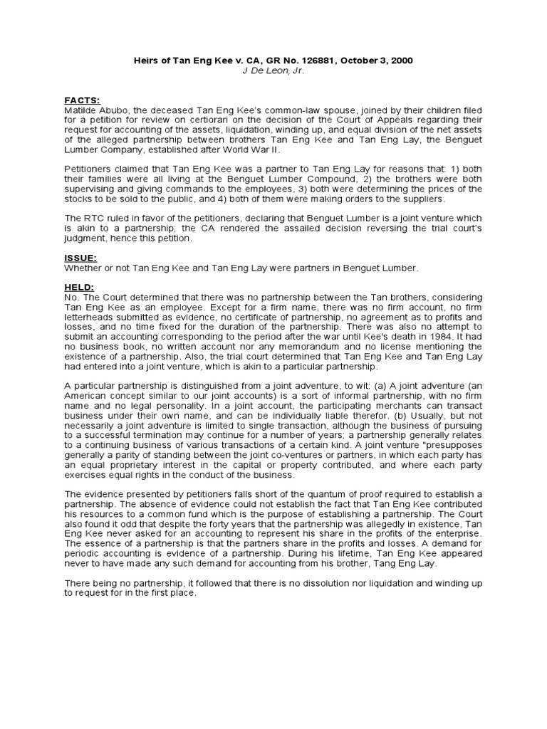 Tan Eng Kee Partnership Dispute Ruling | PDF | Partnership | Liquidation