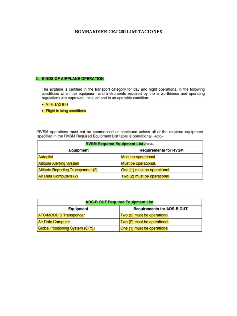 CRJ 200 Limitaciones | PDF