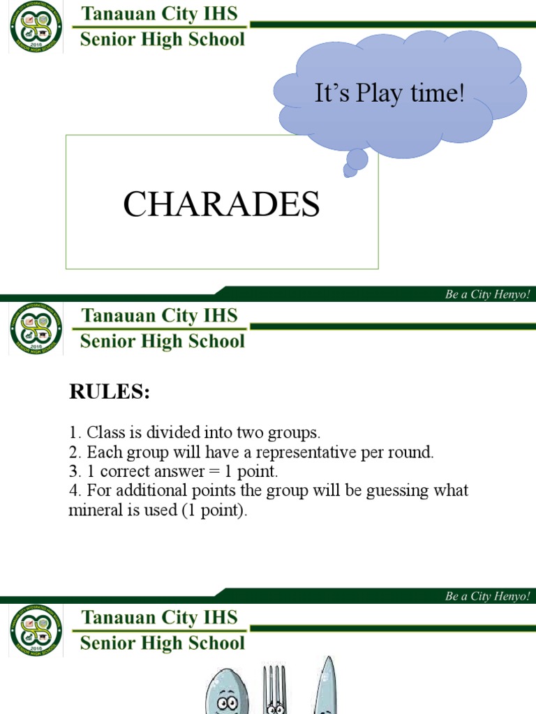 Charades Game with Mineral Quiz | PDF | Science & Mathematics