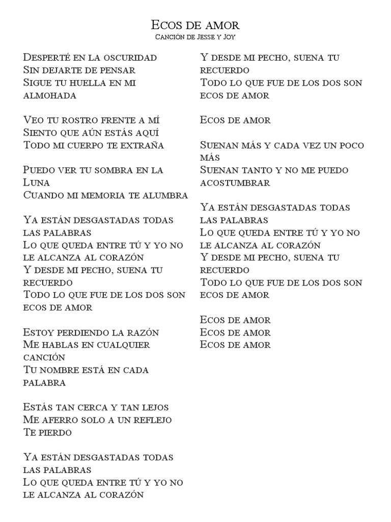 ECOS DE AMOR - Jesse y Joy | PDF