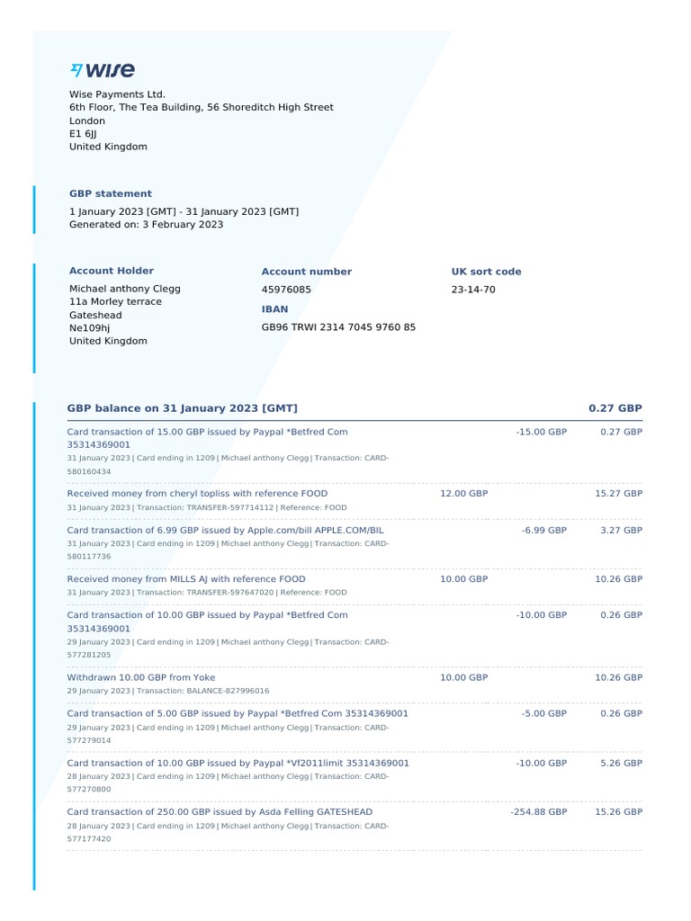 Balance - Statement 2 | PDF | Financial Transaction | Pay Pal